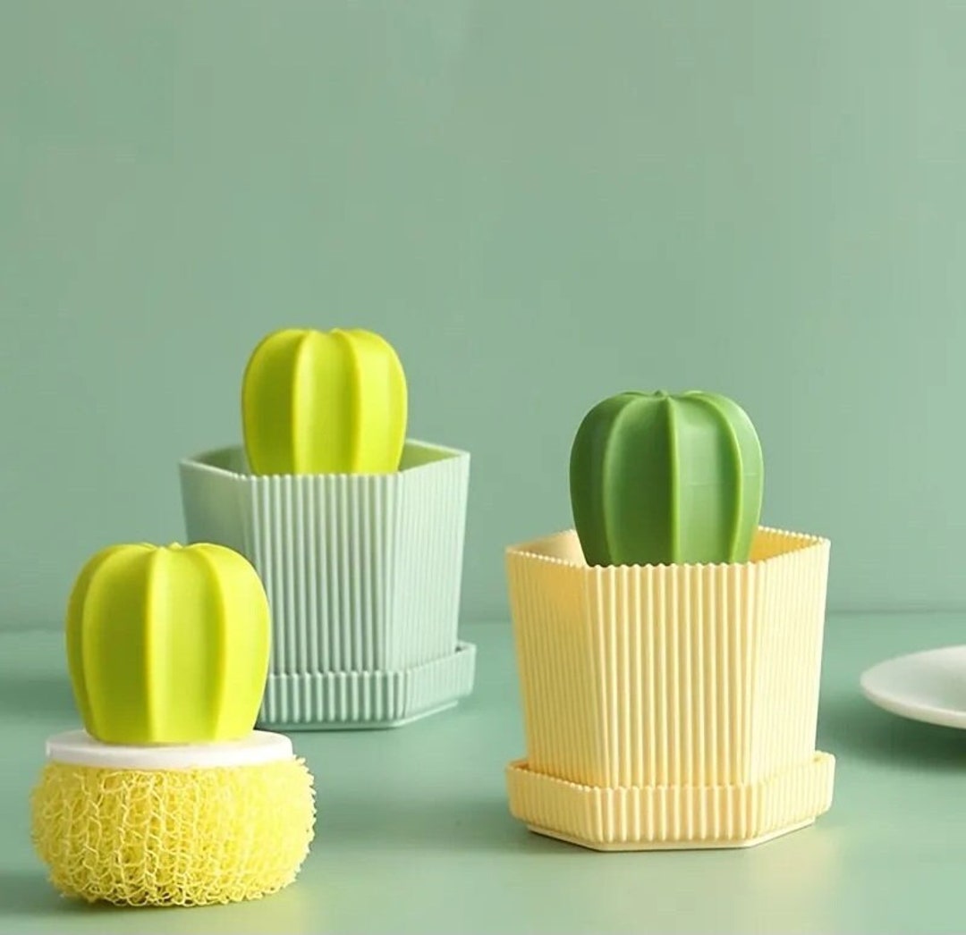 Cactus Cleaning Brush Set With Handle and Storage Stand - Etsy