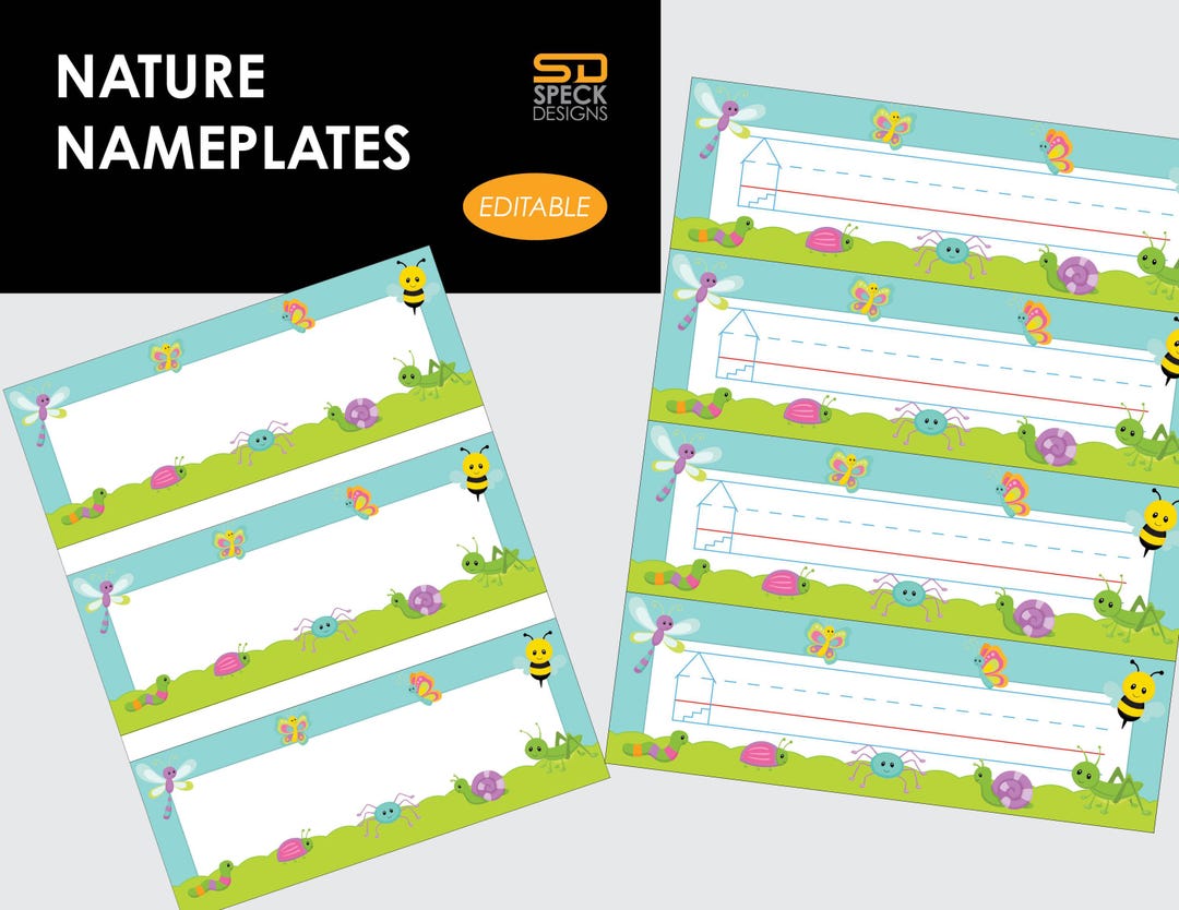 Nature-themed Nameplates: Insects and Bugs Including a Bee, Butterflies ...