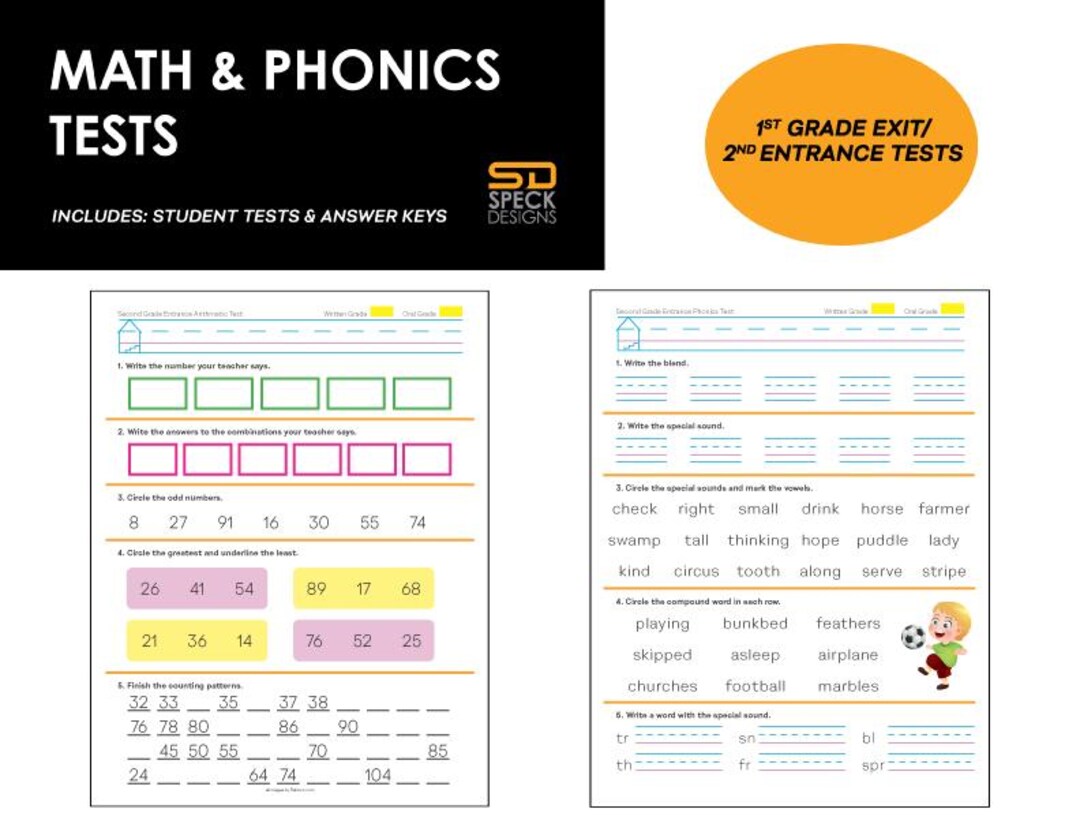 1st Grade Exit, 2nd Grade Entrance Math & Phonics Tests: Follows Abeka ...