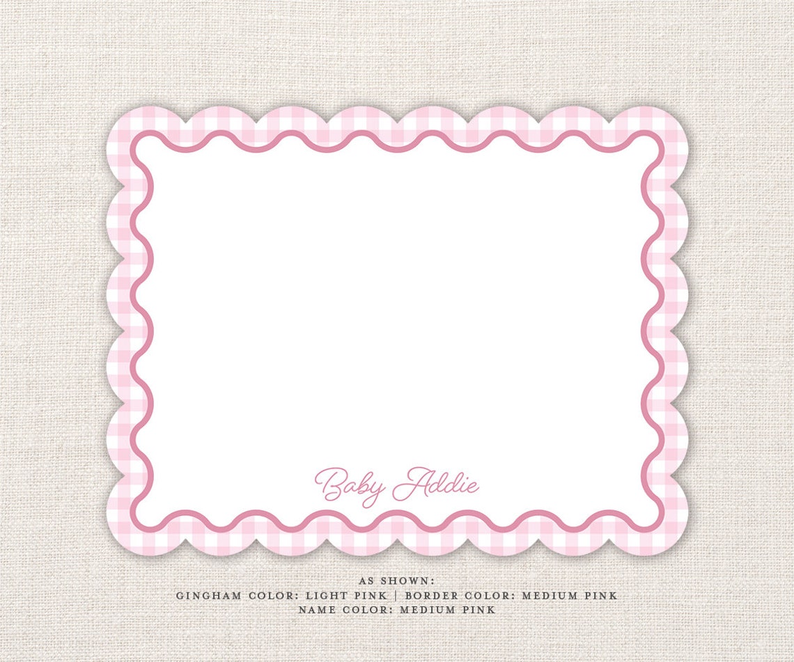 From the Nursery of Scallop Notecards Gingham Personalized Baby Name ...