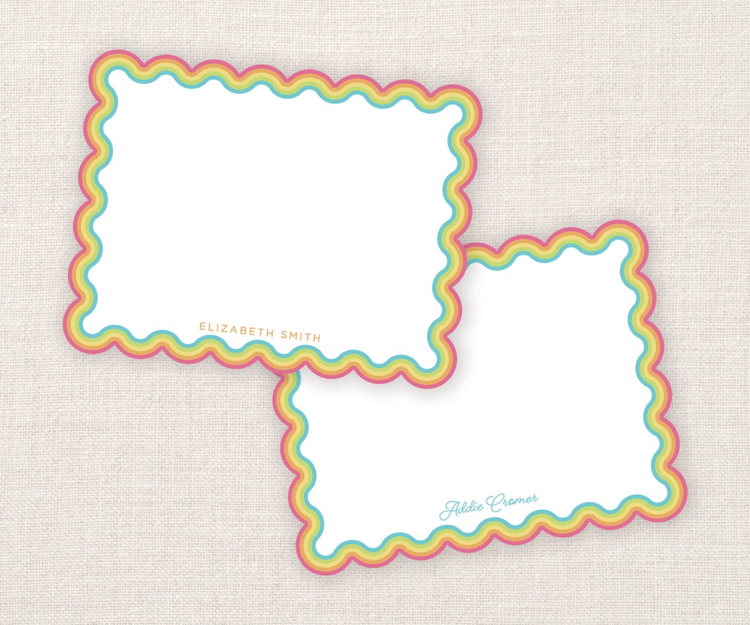 Scalloped Rainbow Edge Custom Notecards With Envelopes | Personalized ...