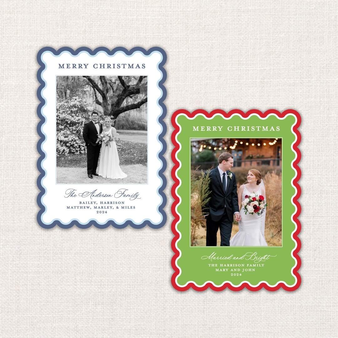 Printed Scallop Border Christmas Card Holiday Card Christmas Custom ...