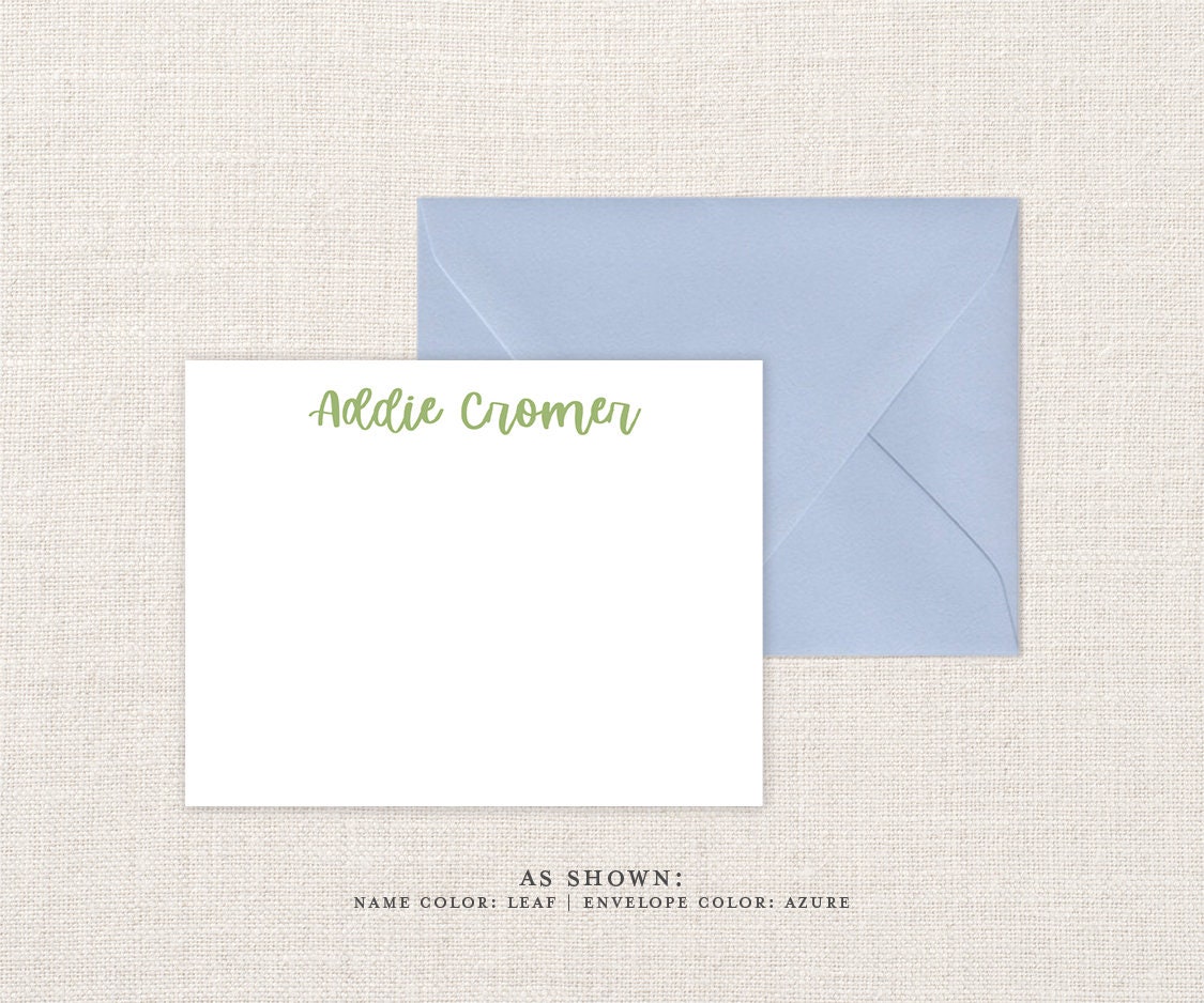 Personalized Note Cards & Envelope Set Custom Choice of Colors Gift ...