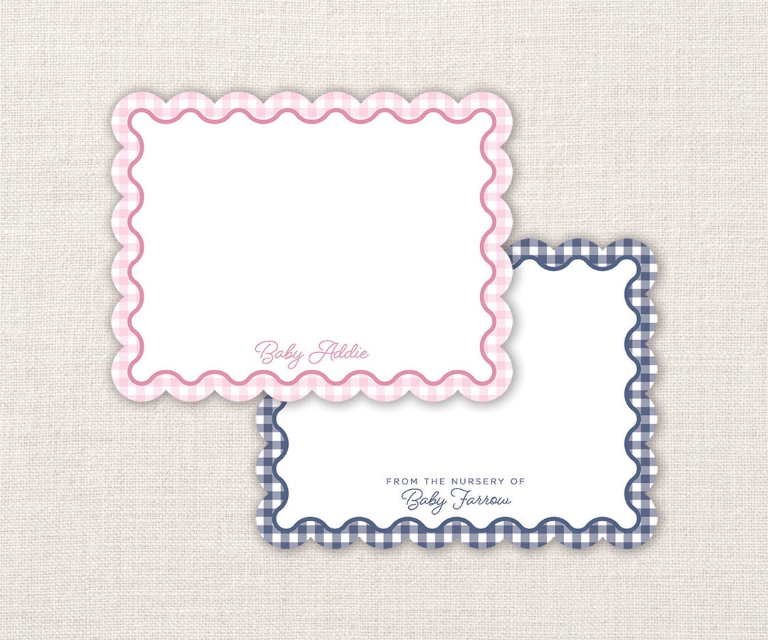 From the Nursery of Scallop Notecards | Gingham | Personalized Baby ...