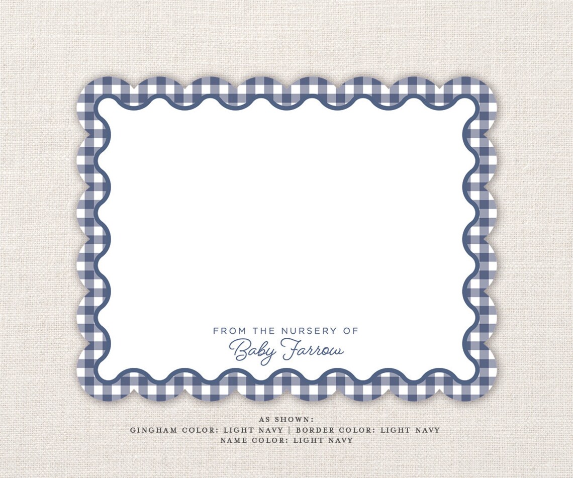 From the Nursery of Scallop Notecards Gingham Personalized Baby Name ...