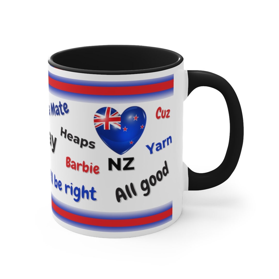 New Zealand, Heart Flag, Kiwi Sayings Slang Accent Coffee Mug, 11oz - Etsy