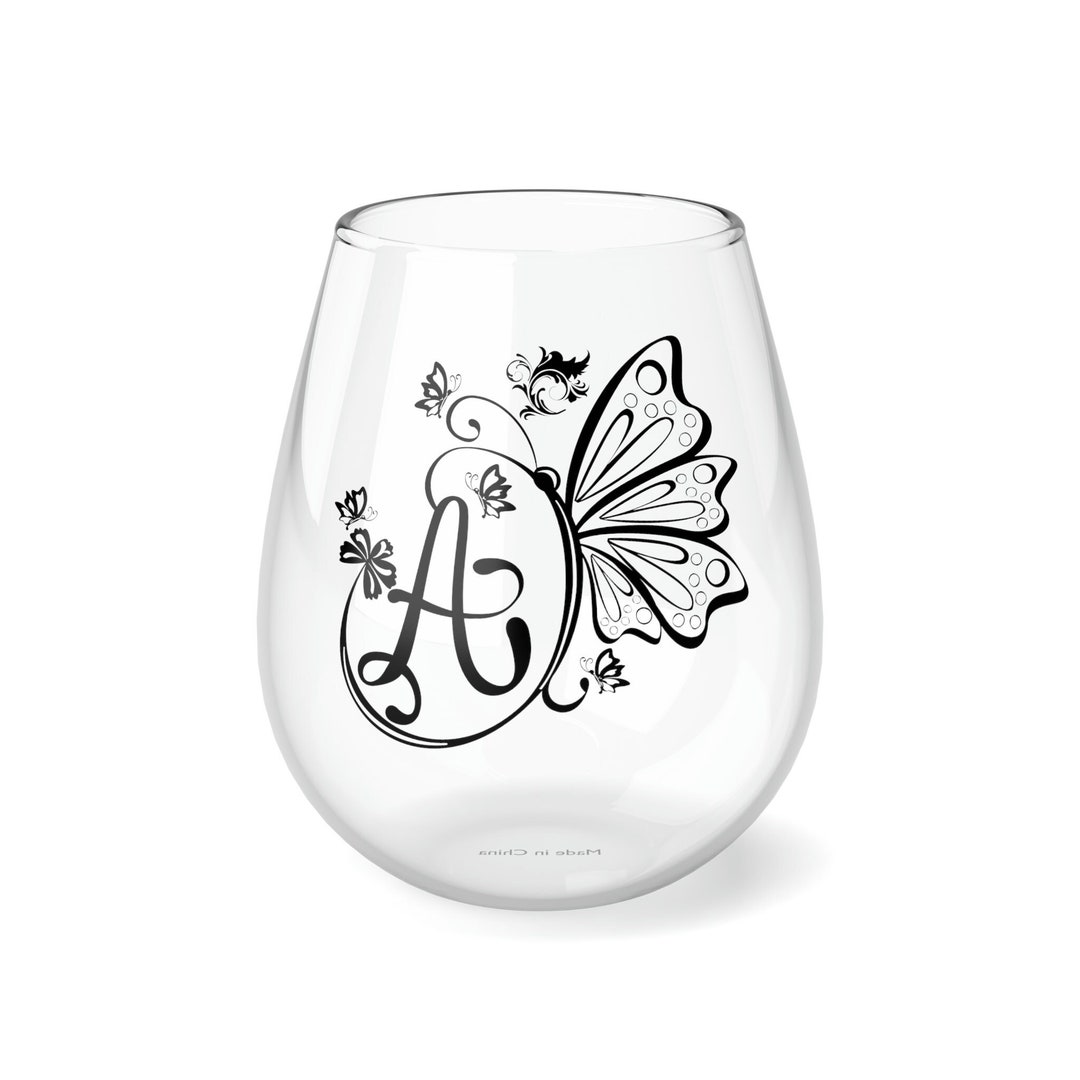 Personalized Stemless Wine Glass Custom Initial Wine Goblet Etsy