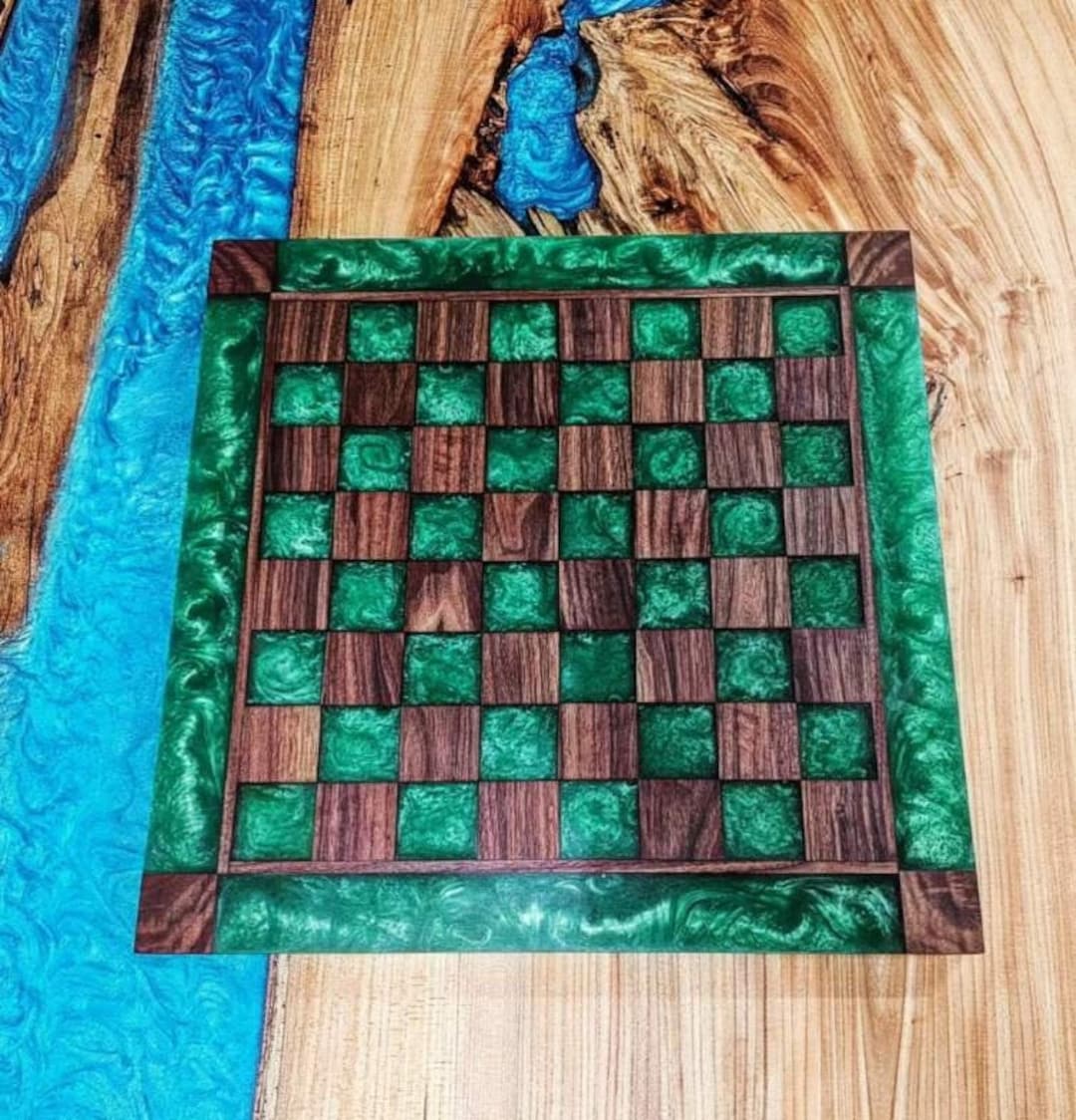 Handmade Epoxy Chess Board Resin Chess Board Walnut Chess Board Epoxy ...