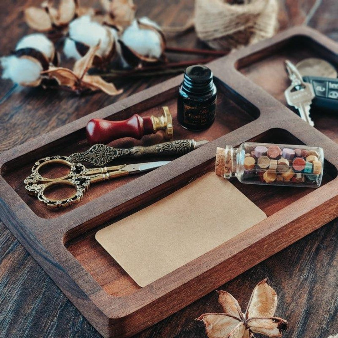 Solid Walnut Wallet Valet Wood Tray Solid Wood Organizer Key Tray Phone ...