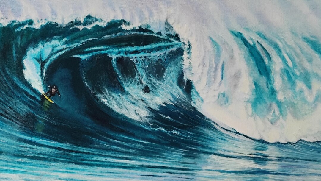 Large Ocean Wave Sea Scape Surf Nazaré Oil Painting Original Wall Art ...
