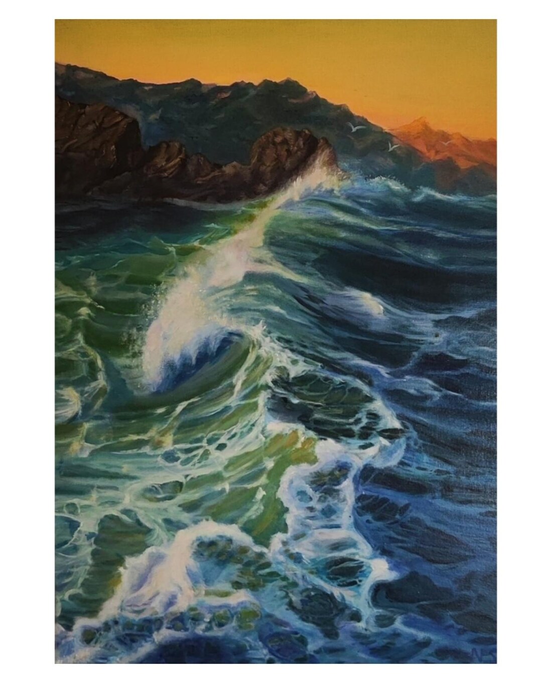 Large Waves Ocean Oil Painting Angry Sea Paiting Sea Scape Mountains ...