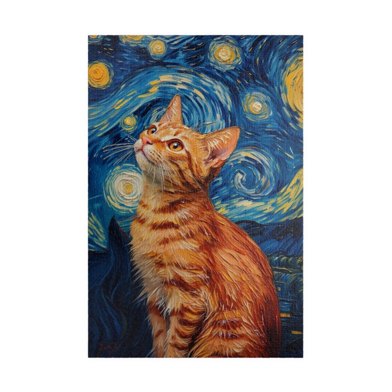 Rompecabezas de noche estrellada de gato atigrado hecho en EE. UU ...