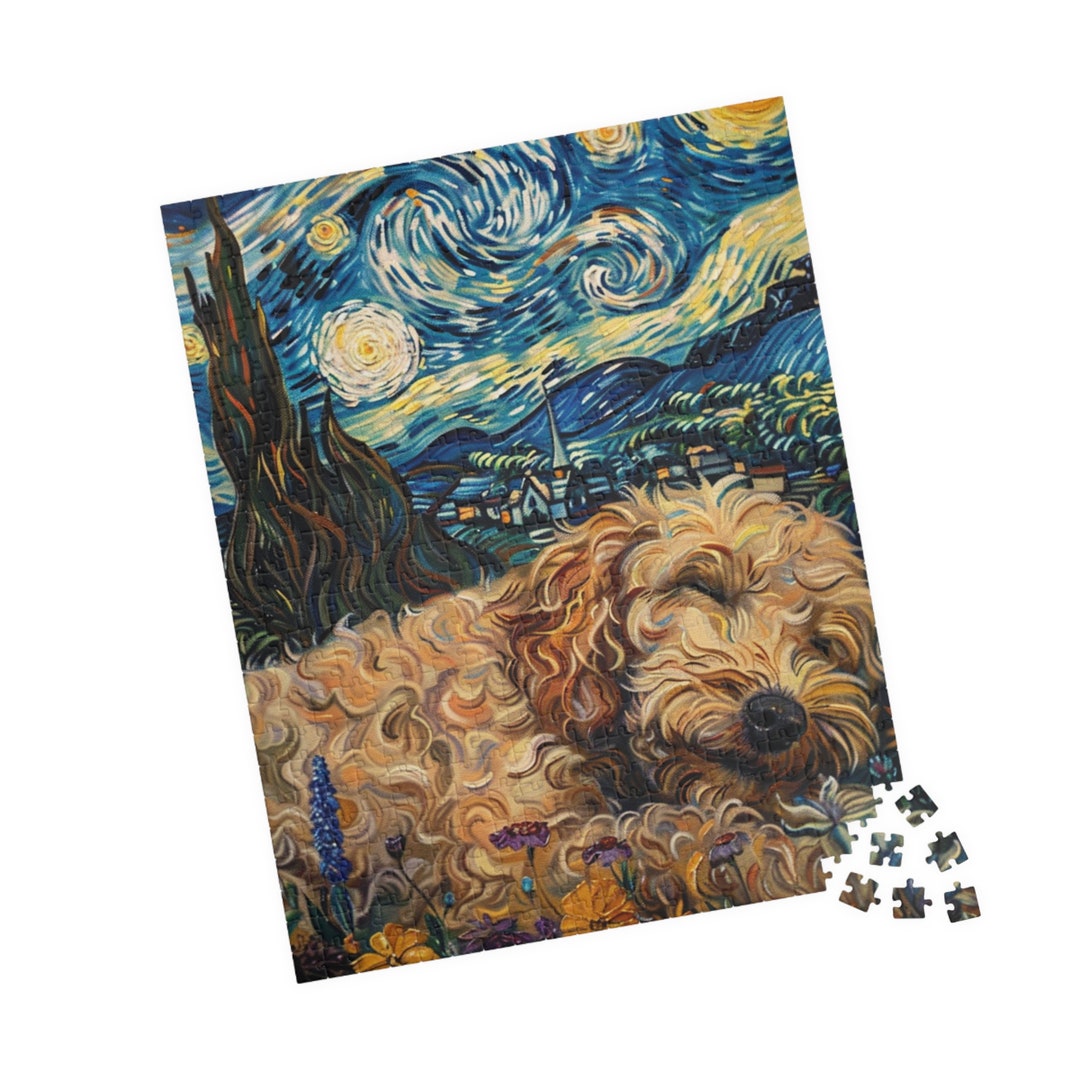 Sleepy Labradoodle Dog Starry Night Jigsaw Puzzle Made in USA Birthday ...