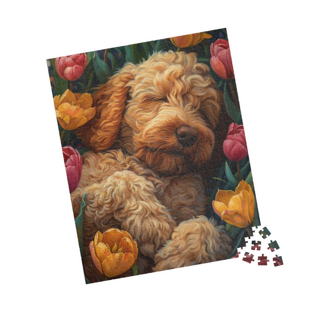 Sleepy Labradoodle Dog Jig Saw Puzzle and Tulip Flowers From Our Dog ...