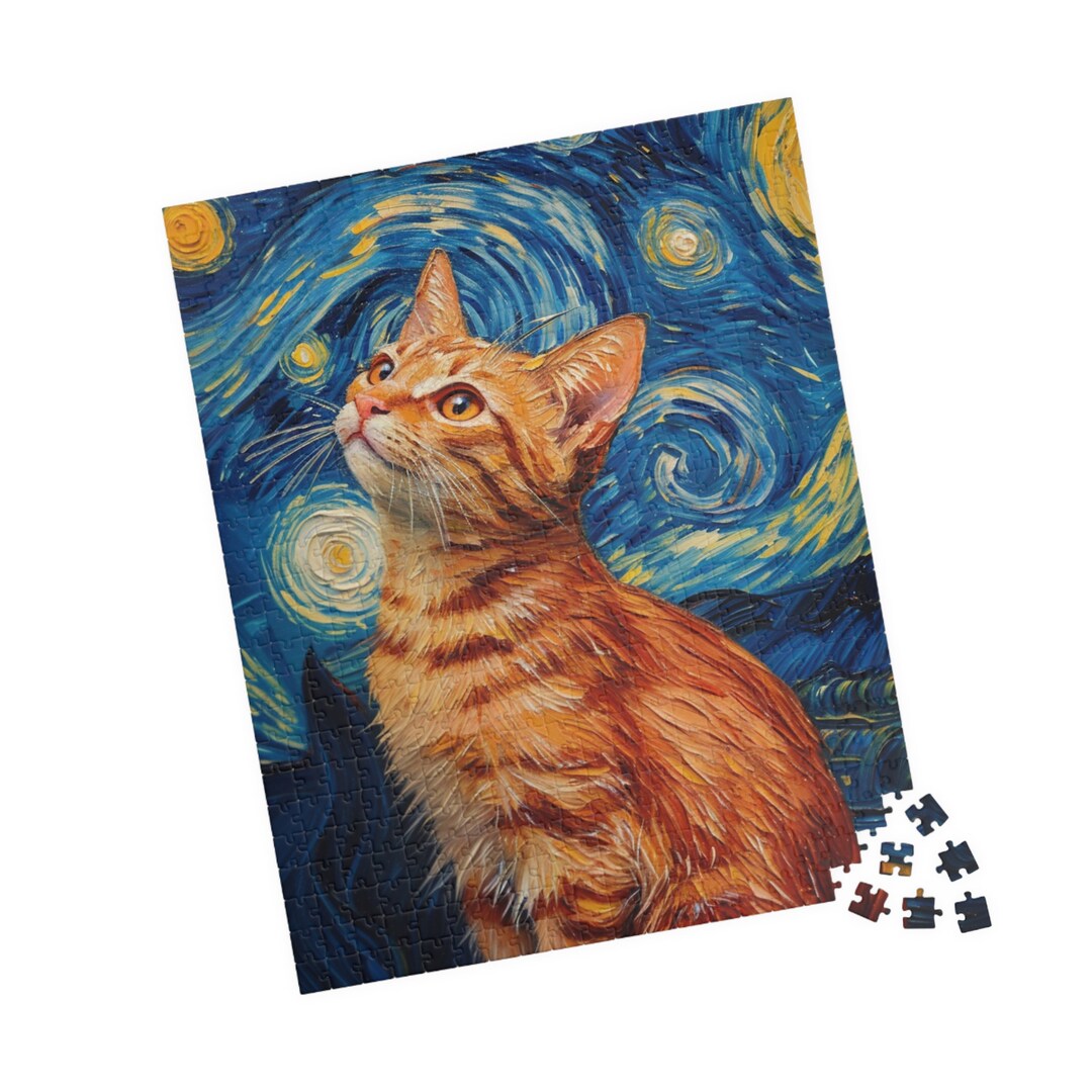 Rompecabezas de noche estrellada de gato atigrado hecho en EE. UU ...