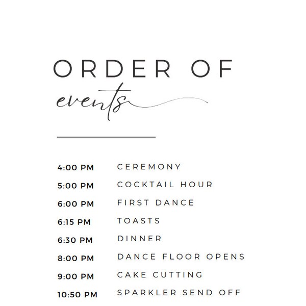 Order of Events - Etsy