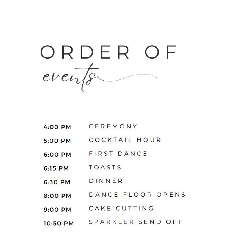 Order of Events - Etsy