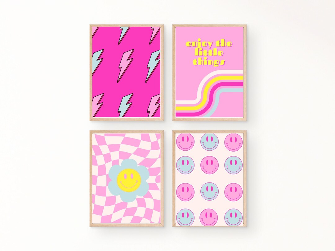 Funky Retro Wall Art Set of 4 Prints, Groovy Preppy Room Decor Digital ...