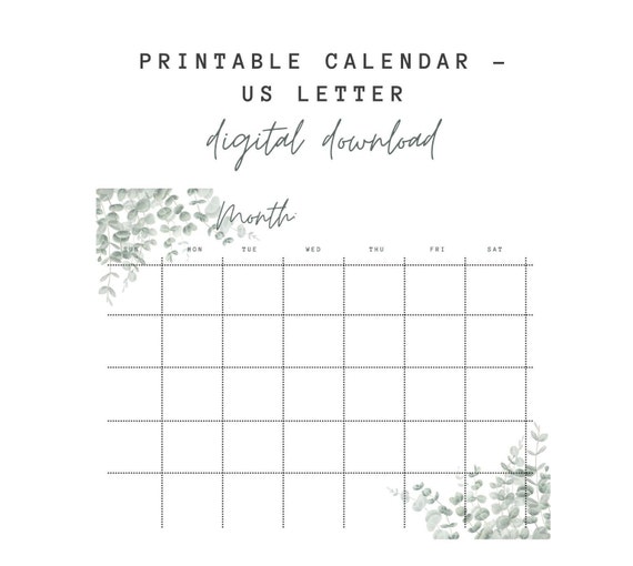 Blank Monthly Calendar sunday Start US Letter 11 X - Etsy