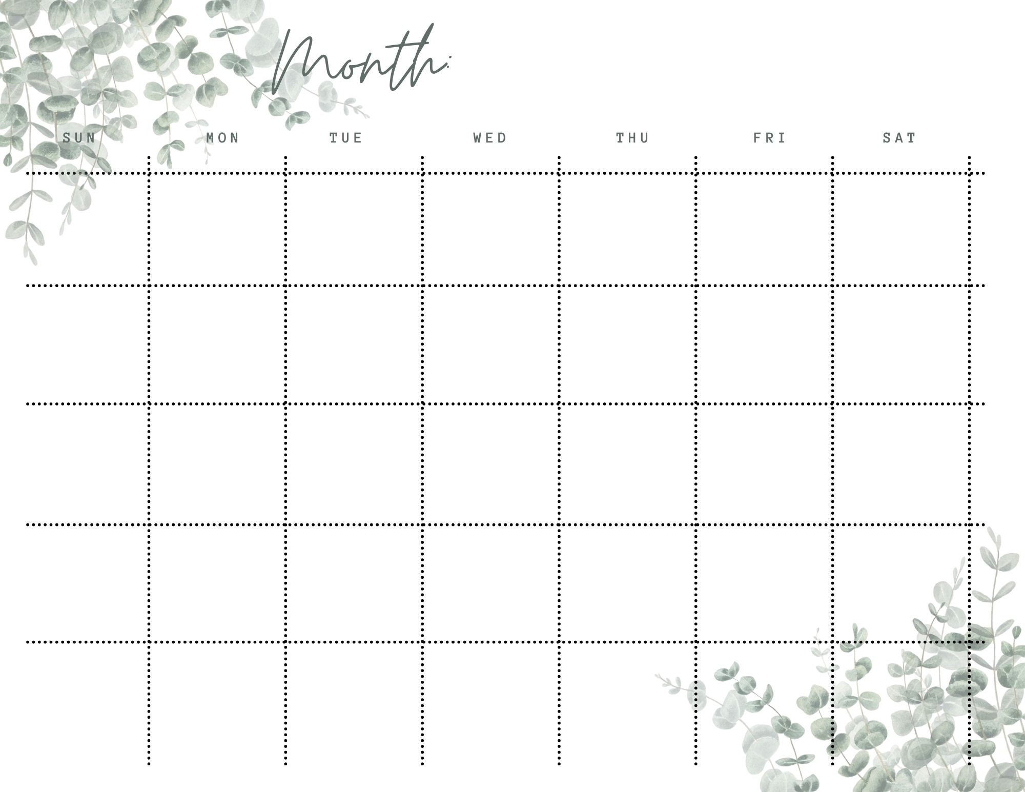 Blank Monthly Calendar sunday Start US Letter 11 X - Etsy