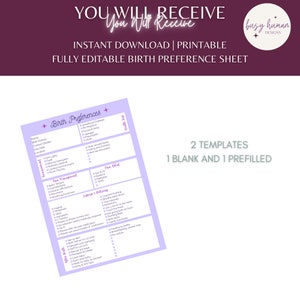 Editable Birth Preferences Printable Template Pregnancy Birth Plan ...