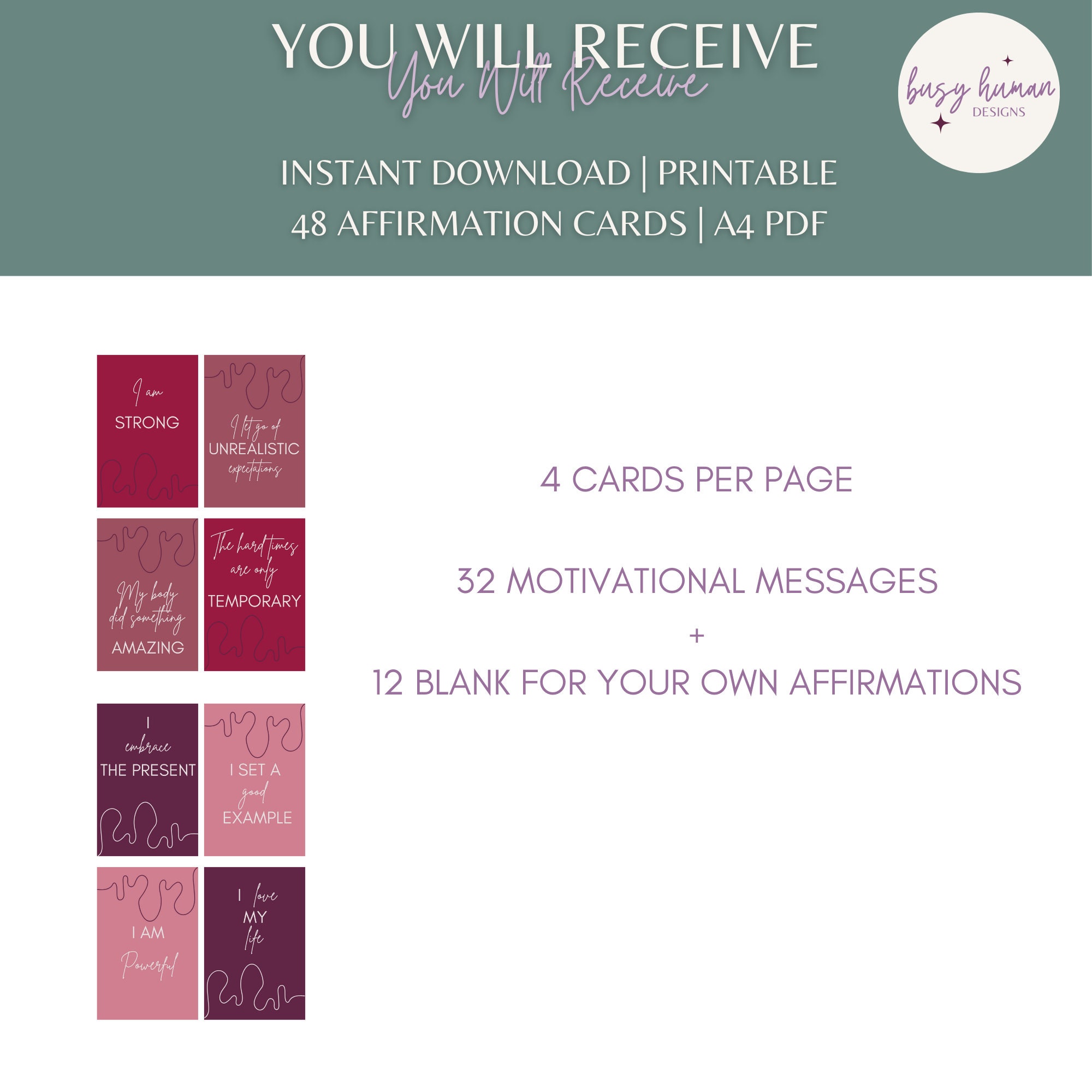48 Motherhood Affirmation Cards Printable | Postpartum, Parenthood ...