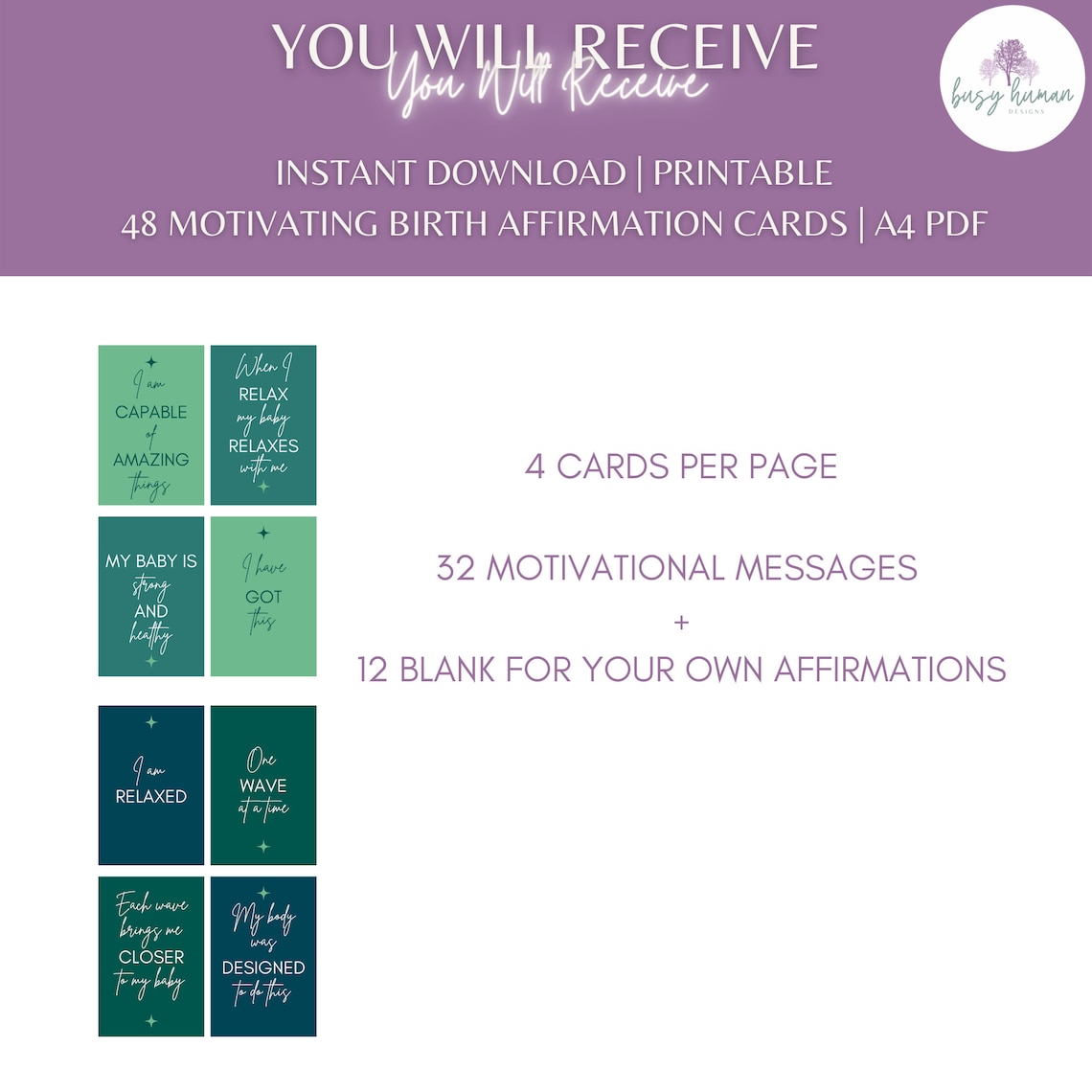 48 Birth Affirmation Cards Printable | Pregnancy, Labour and Birth ...
