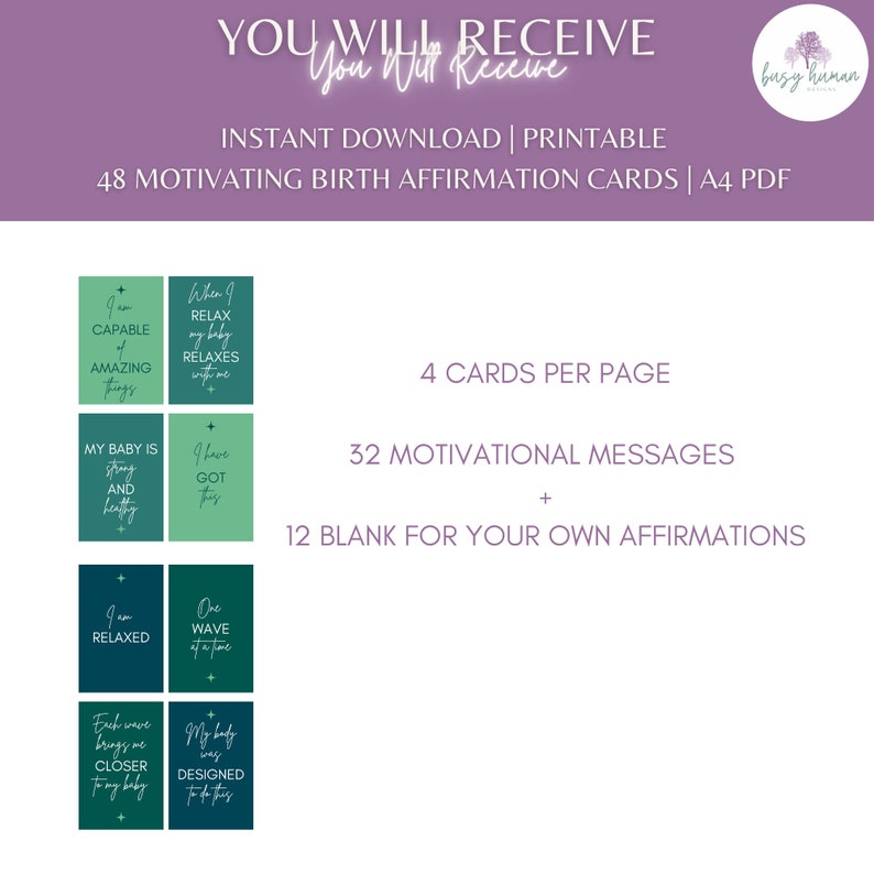 48 Birth Affirmation Cards Printable | Pregnancy, Labour and Birth ...