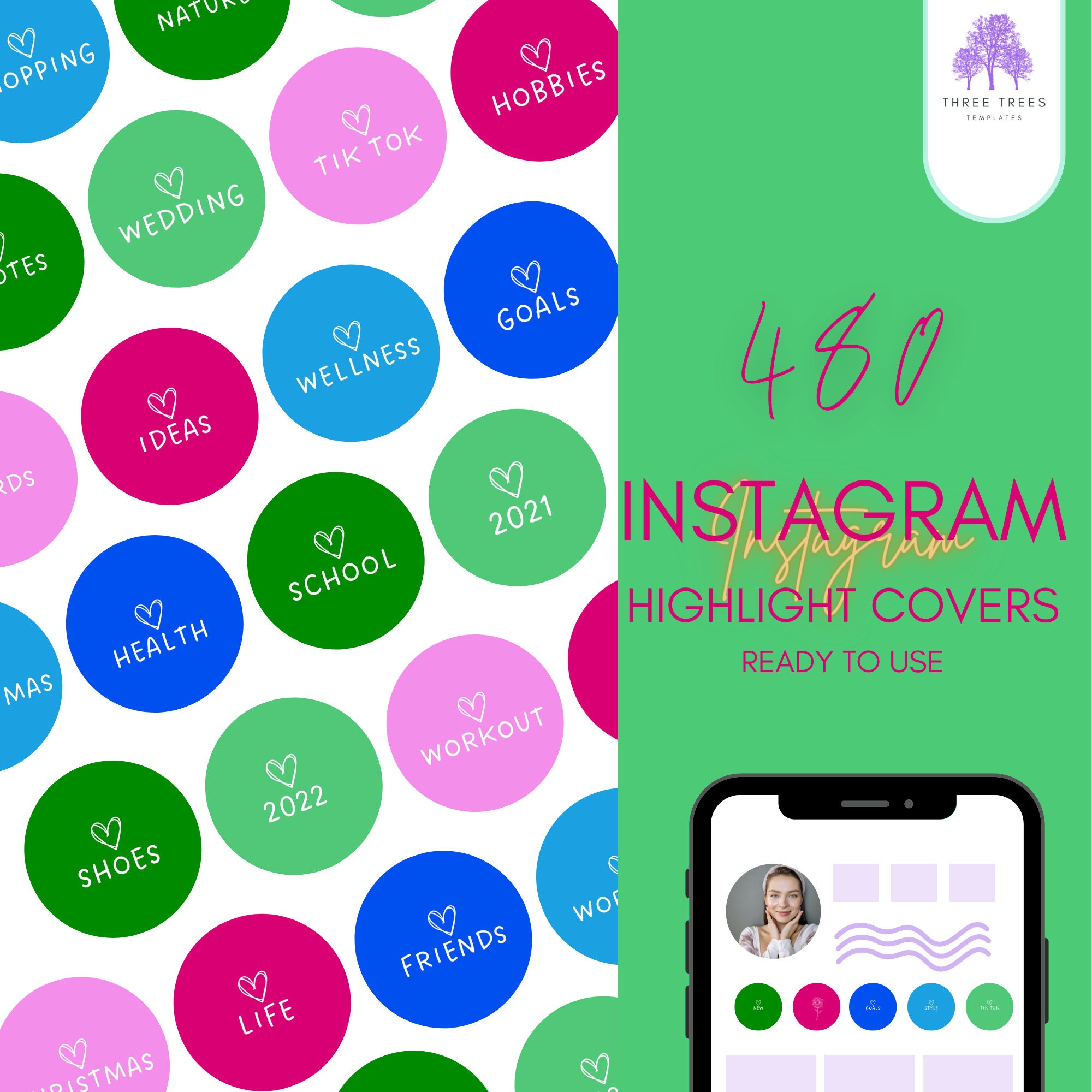 480 Bright Colour Instagram Highlight Cover Button Bundle - Etsy
