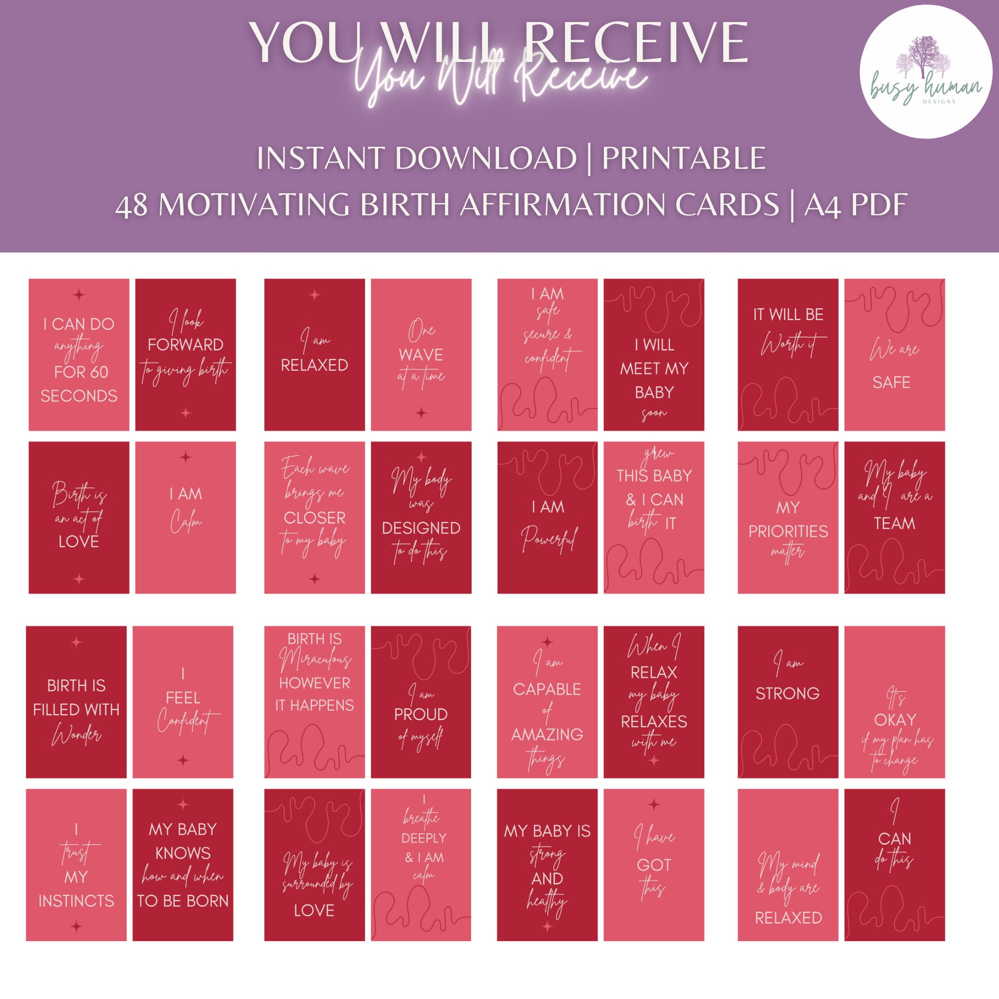 48 Birth Affirmation Cards Printable | Pregnancy, Labour and Birth ...