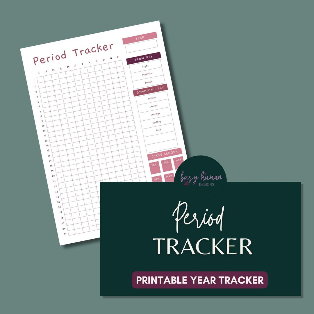 Printable Period Tracker | Yearly Cycle & Symptom Tracking Chart | A4 ...