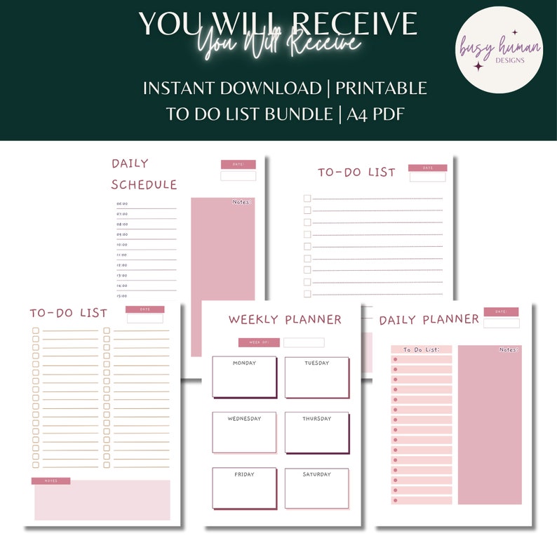 To Do List Printable Bundle| A4 | Schedule| Weekly | Daily Organisation ...