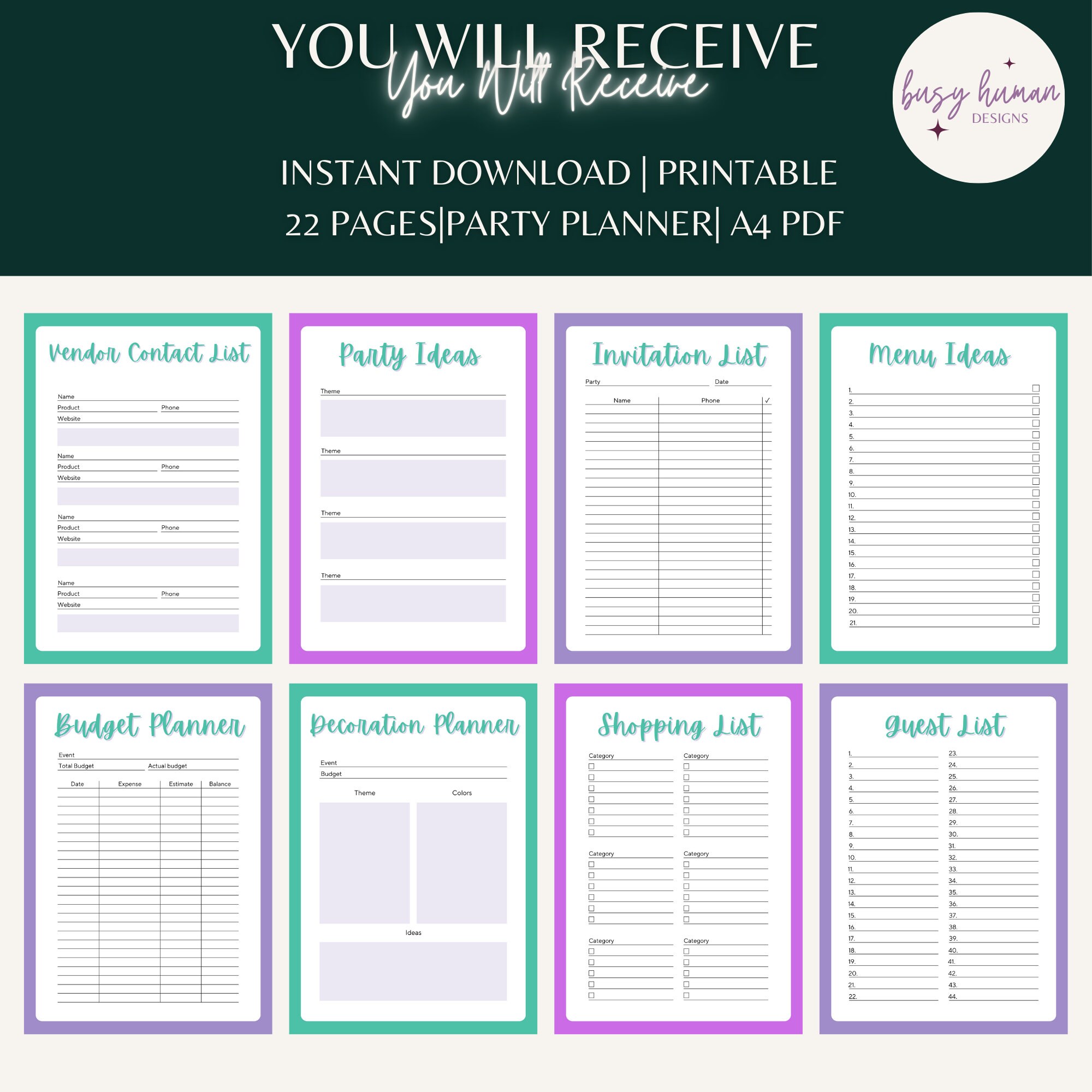 Printable Party Planner Organizer Bundle Birthday Party Planner Event ...