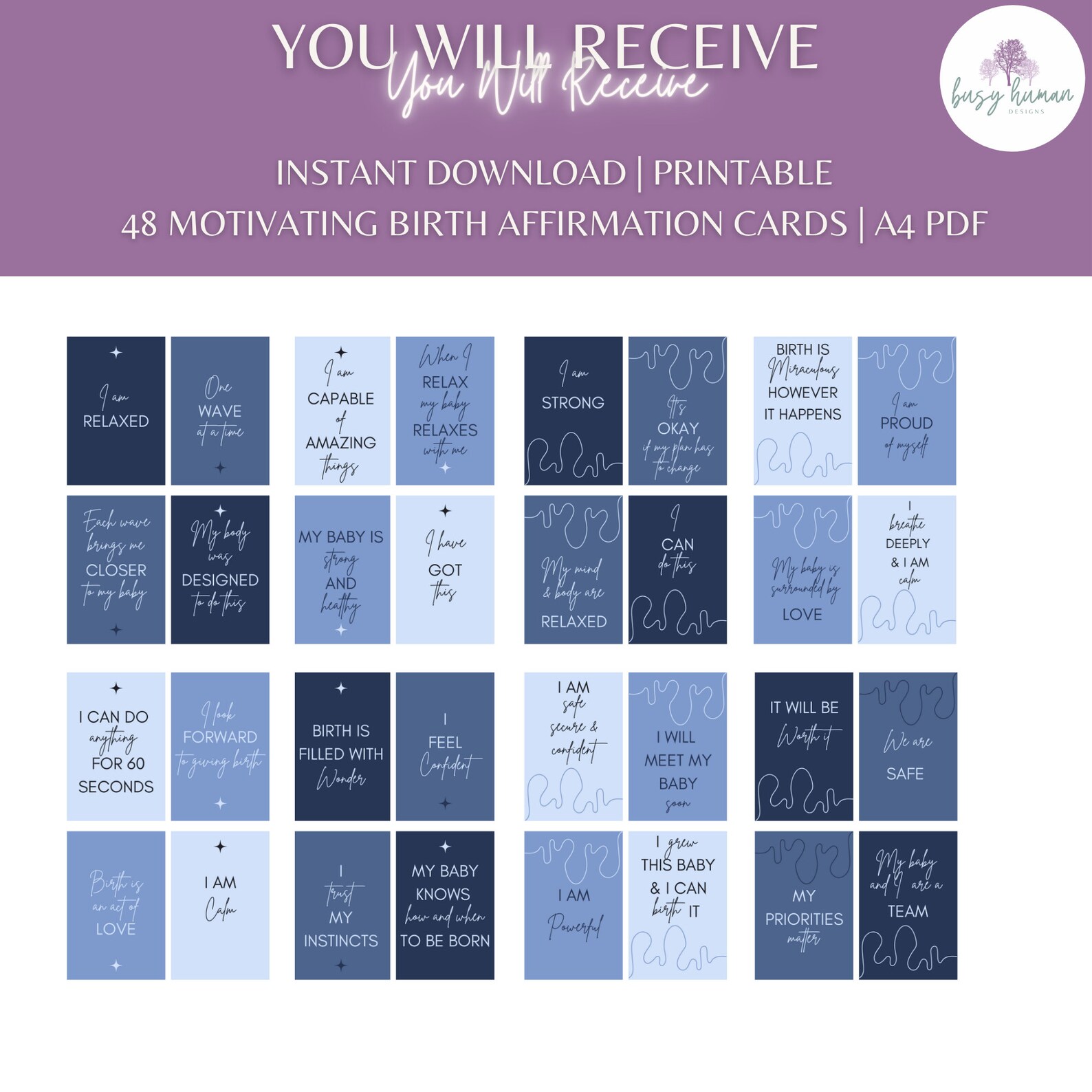 48 Birth Affirmation Cards Printable | Pregnancy, Labour and Birth ...