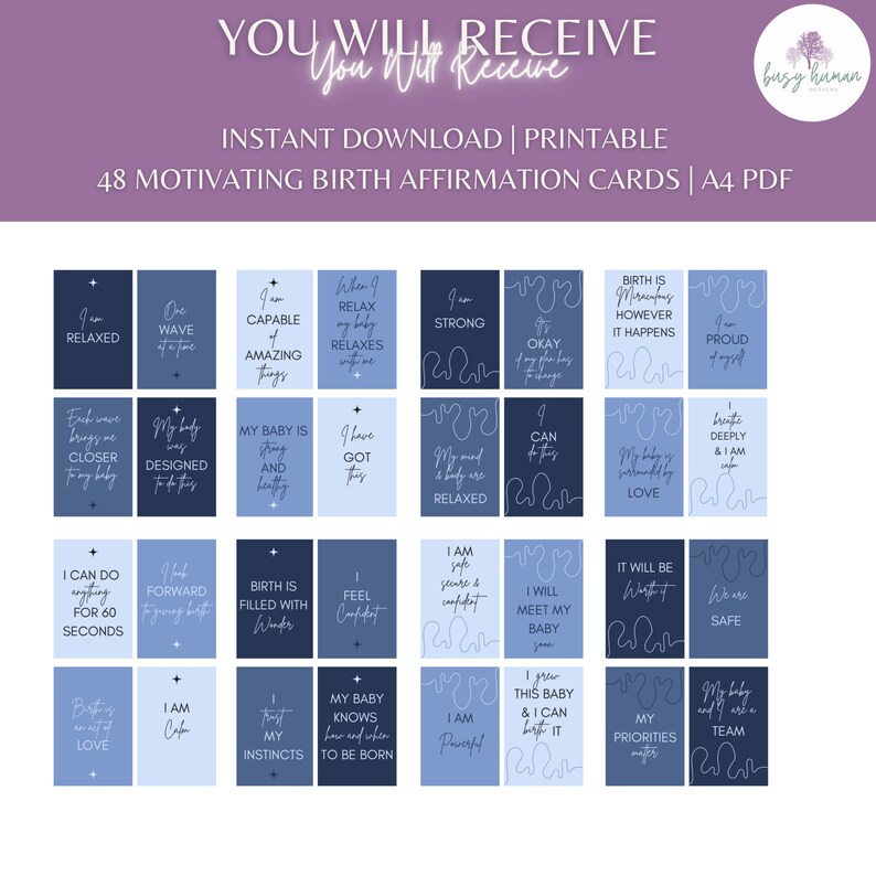 48 Birth Affirmation Cards Printable | Pregnancy, Labour and Birth ...