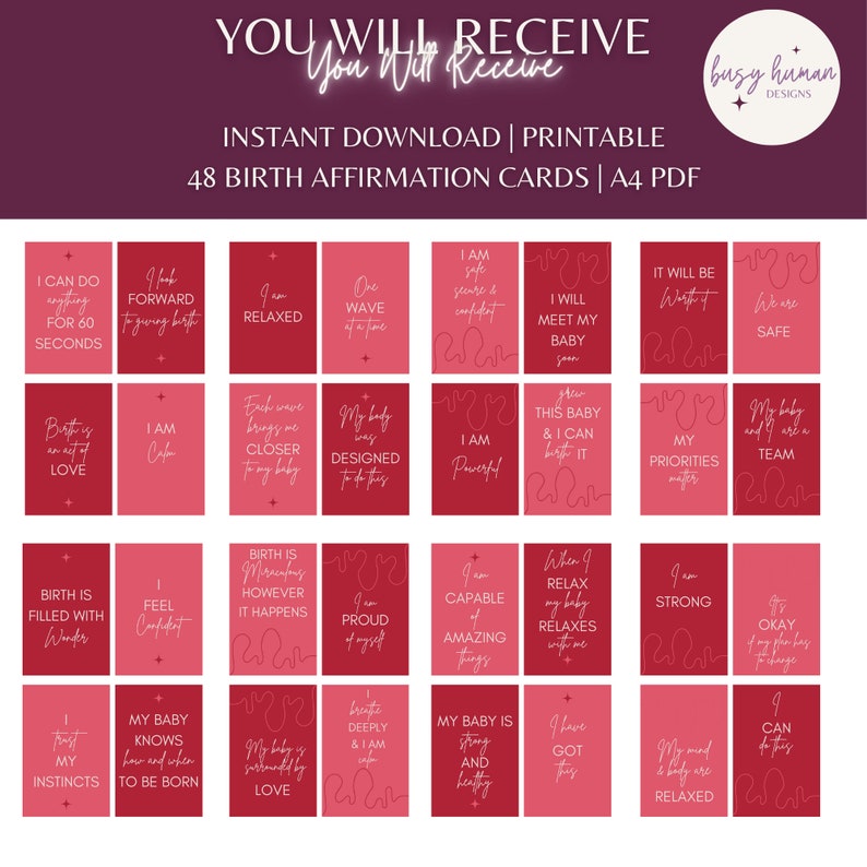 Birth Preference and Birth Affirmation Cards Bundle | Editable ...