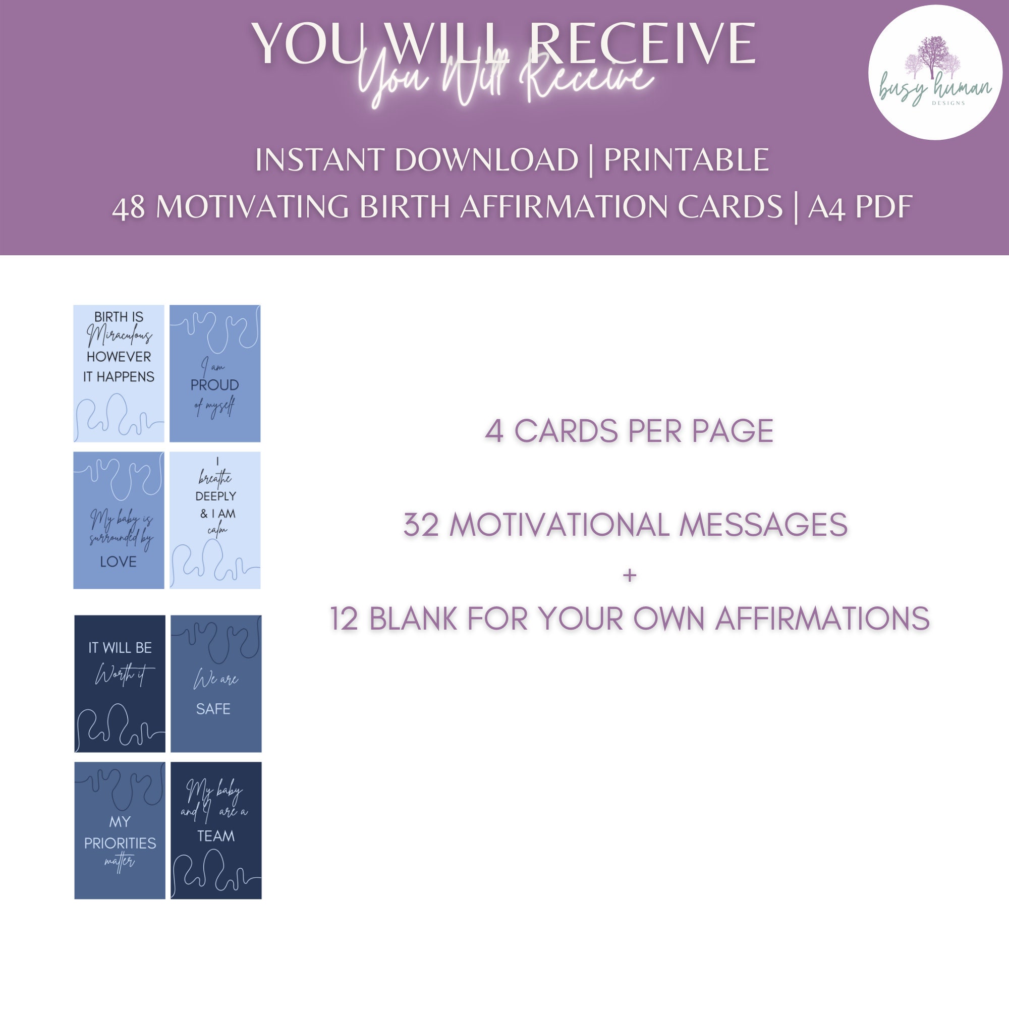 48 Birth Affirmation Cards Printable | Pregnancy, Labour and Birth ...