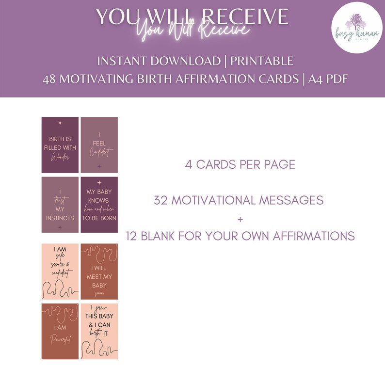 48 Birth Affirmation Cards Printable Pregnancy, Labour and Birth ...