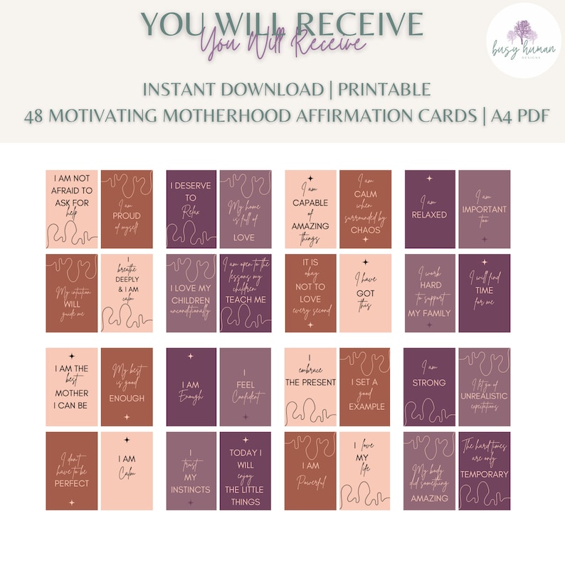 48 Motherhood Affirmation Cards Printable | Postpartum, Parenthood ...