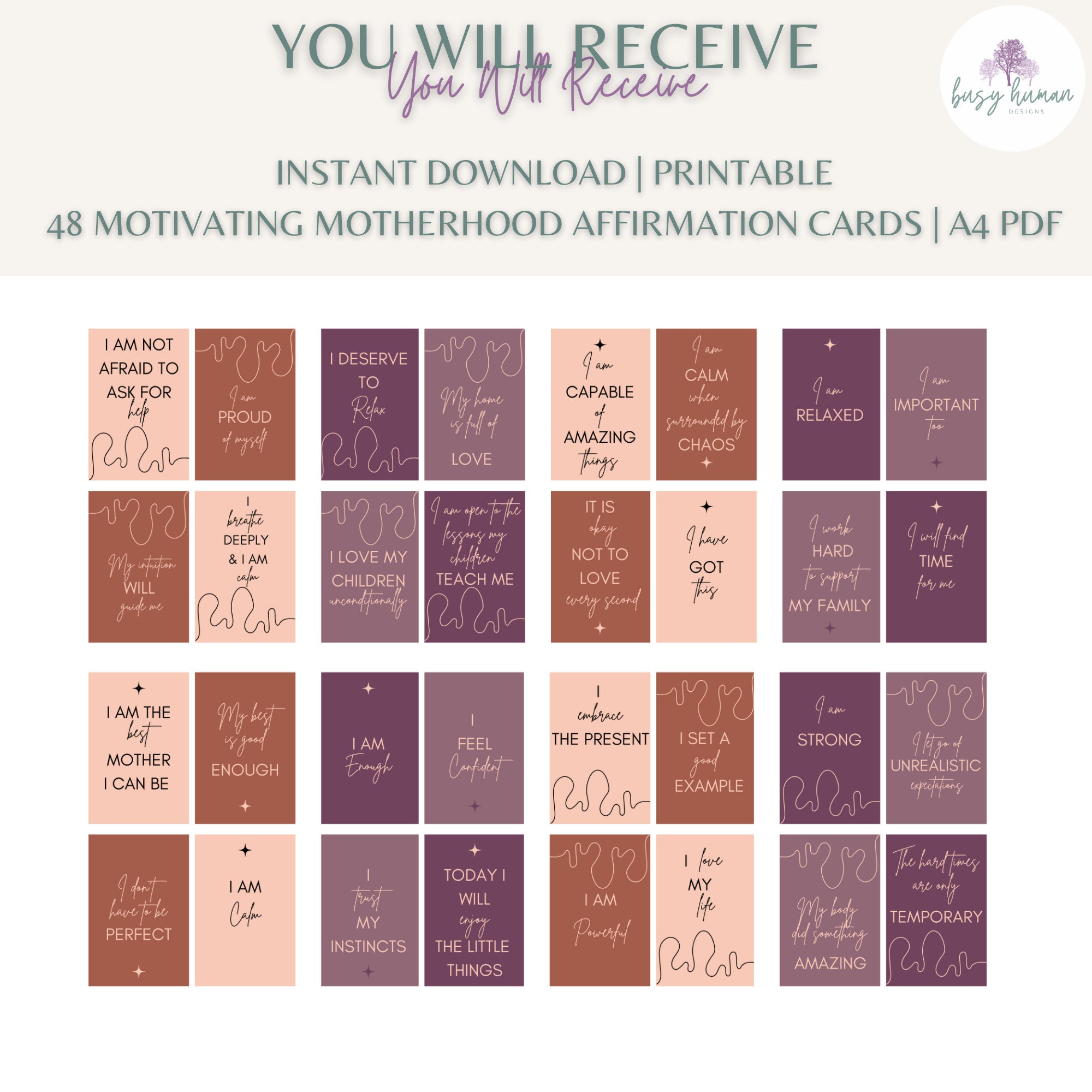 48 Motherhood Affirmation Cards Printable | Postpartum, Parenthood ...