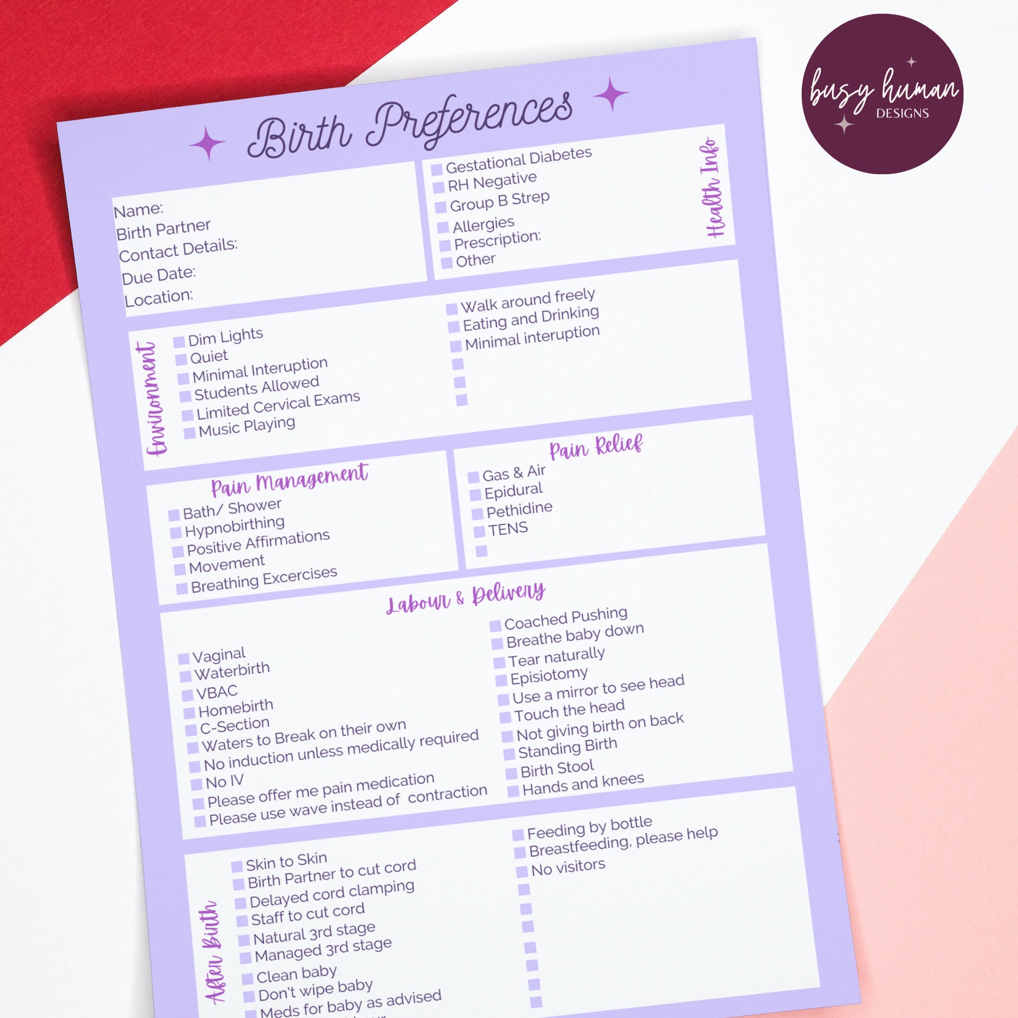 Editable Birth Preferences Printable Template Pregnancy Birth Plan ...