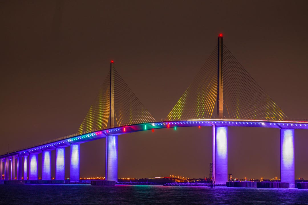 Sunshine Skyway Bridge Canvas Print: Tampa Bay Night Long Exposure Wall ...
