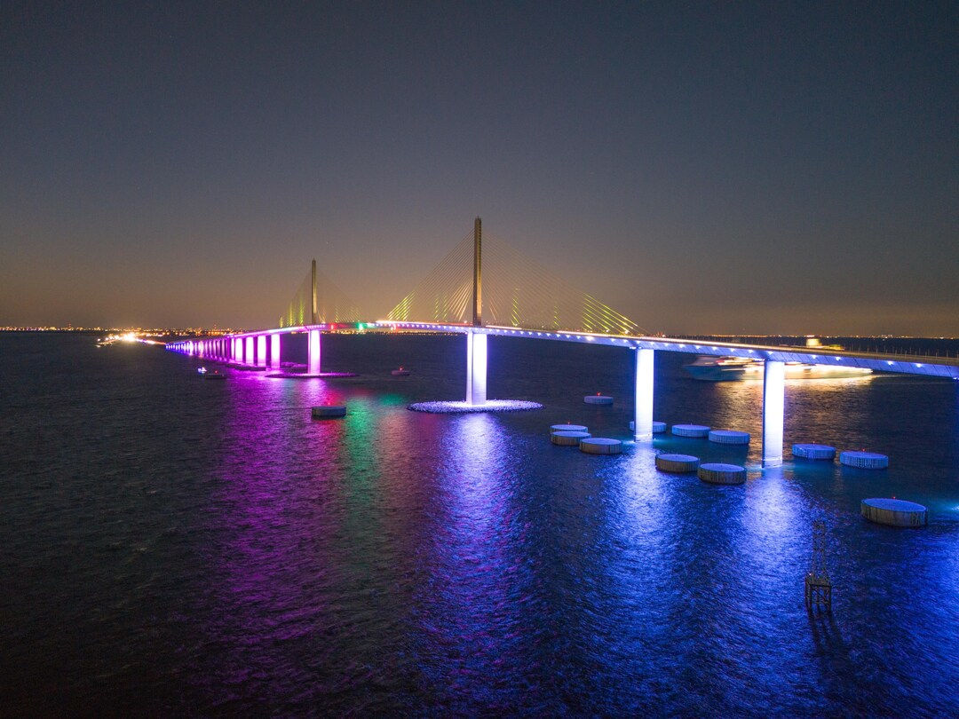 Sunshine Skyway Bridge Canvas Print: Tampa Bay Night Long Exposure Wall ...
