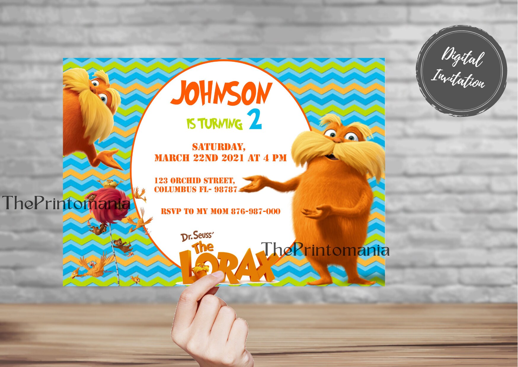 Lorax Invitation, Lorax Birthday Invitation, Lorax Birthday Digital ...