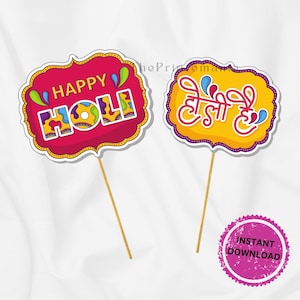Holi Celebration Photo Booth Props Set of 15 Rang Barse, Holi Hai ...