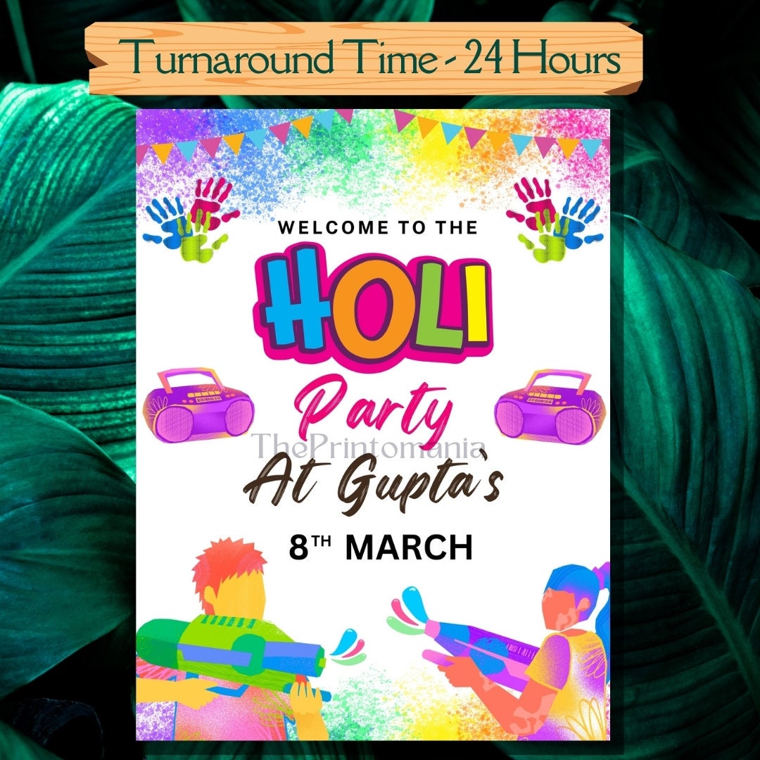 Editable Holi Party Banner, Holi Party Posters and Welcome Sign, Indian ...