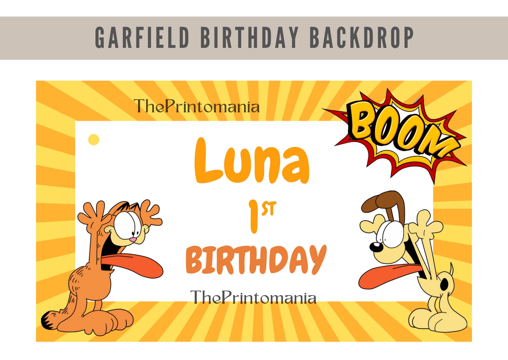 Garfield Birthday Backdrop, Garfield Backdrop Banner, Garfield Theme ...