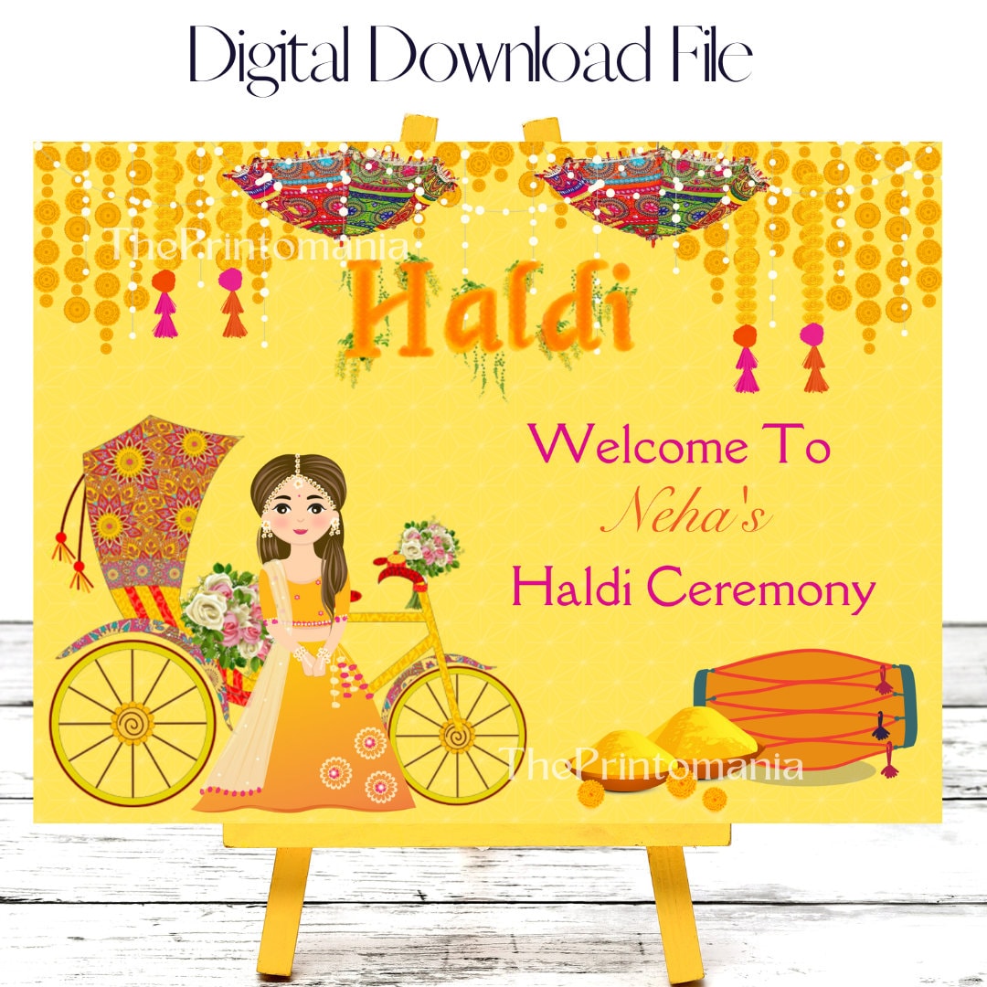 Indian Haldi Ceremony Welcome Sign, Bride's Haldi Welcome Sign Digital ...
