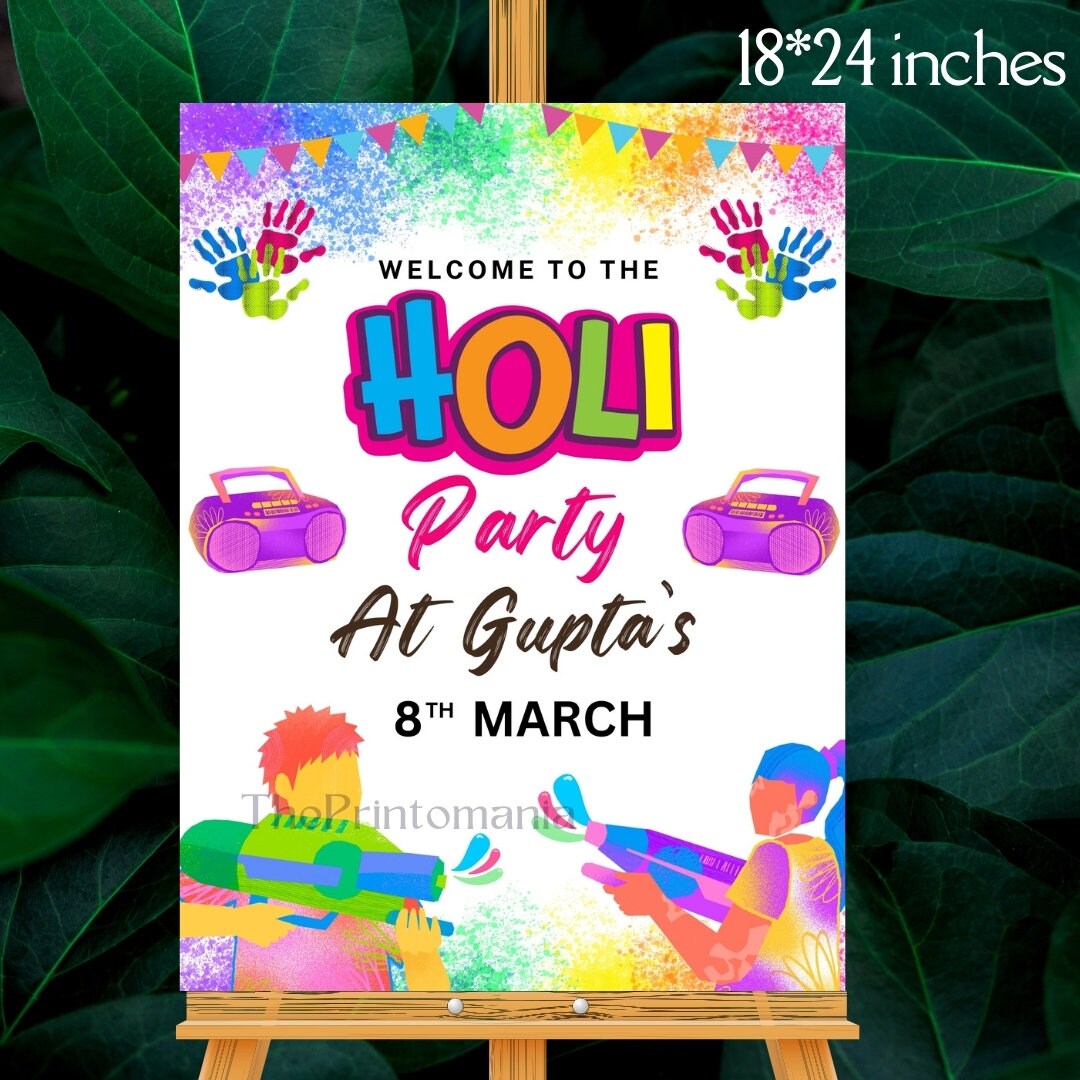 Editable Holi Party Banner, Holi Party Posters and Welcome Sign, Indian ...