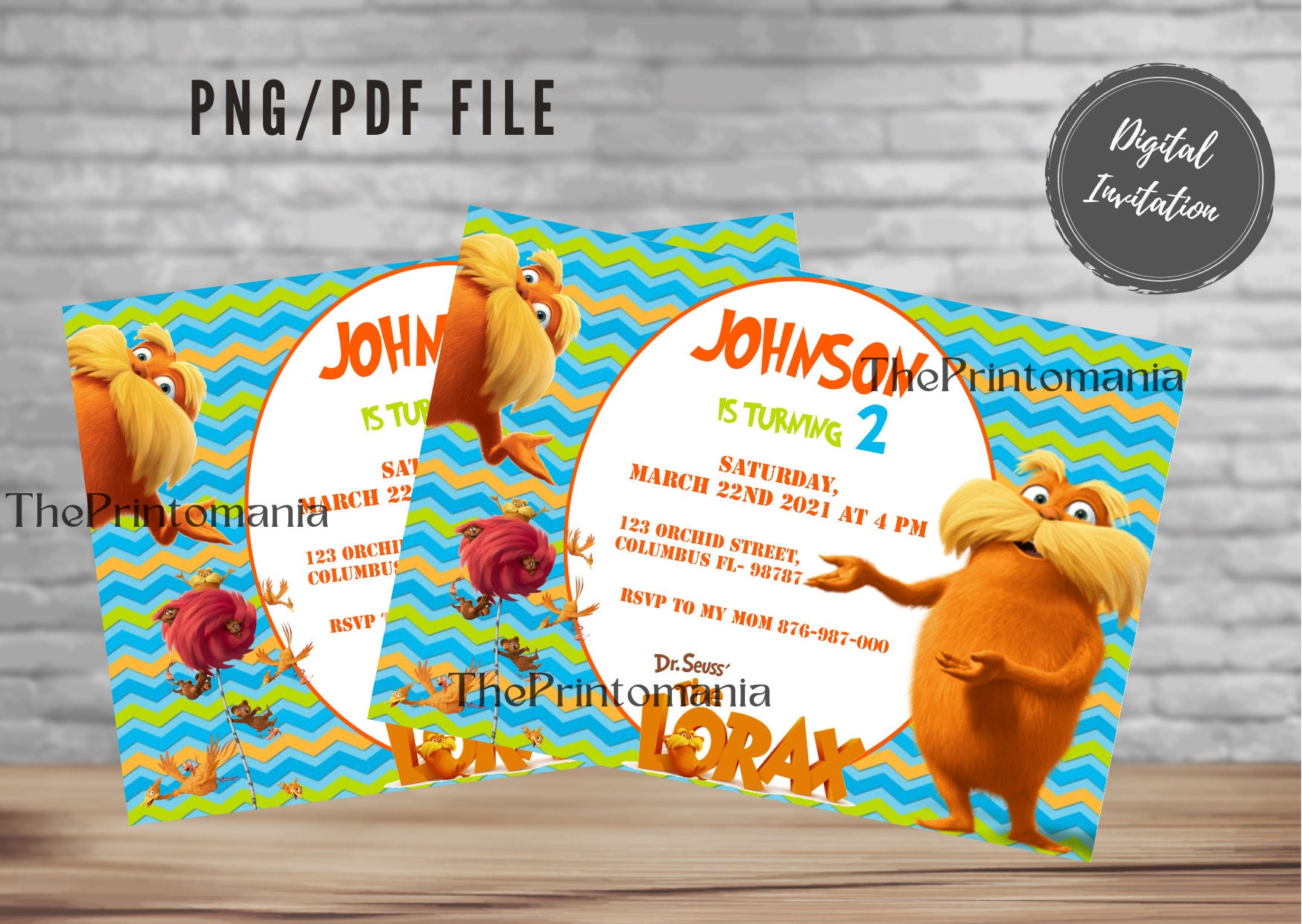 Lorax Invitation, Lorax Birthday Invitation, Lorax Birthday Digital ...